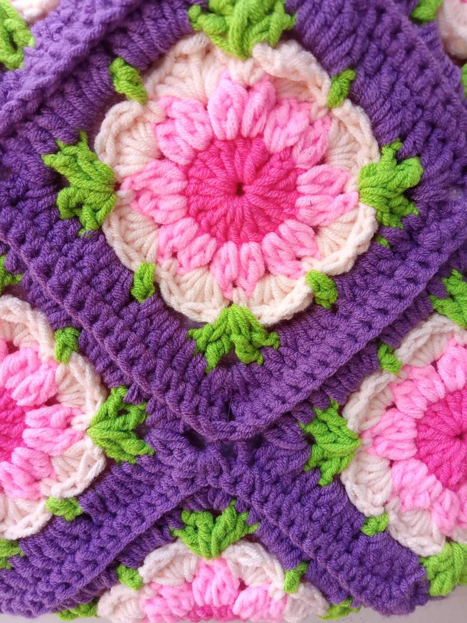 Purple Pink Flower Crochet Purse Shoulder Tote Bag Handmade - Etsy Canada