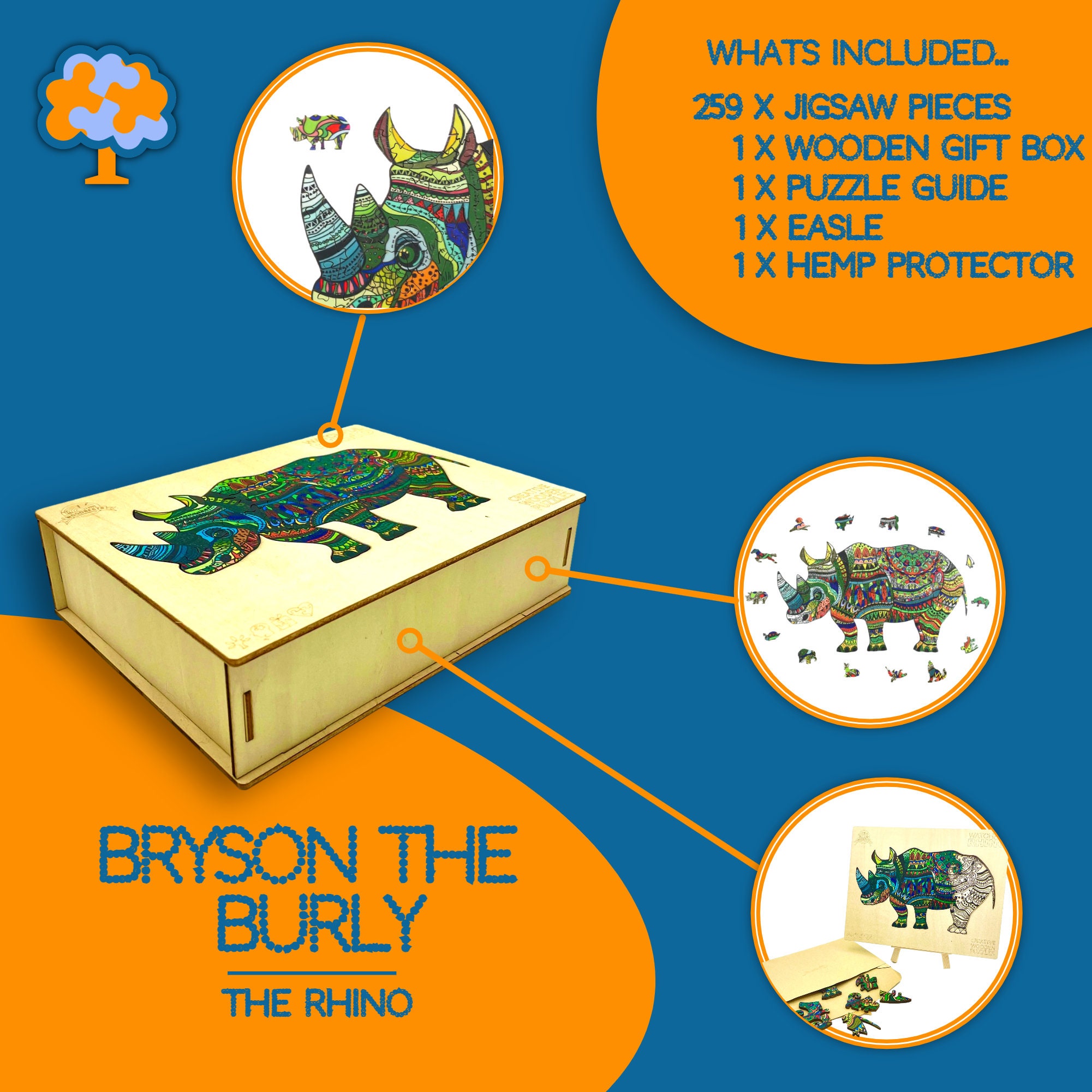 Wooden Jigsaw Puzzle In The UK XL 259 Piece 38x22cm Rhino Wooden Jigsaw wooden-jigsaw-puzzle-in-the-uk-xl-259-piece-38x22cm-rhino-wooden-jigsaw