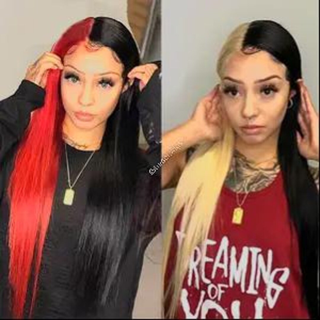 Split Color Wigs/two-tone Colored Wigs 100% Human/peruvian Hair - Etsy