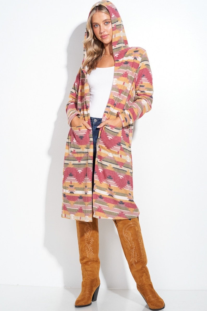 Colorful Aztec Hoodie Long Kimono Cardigan - Etsy