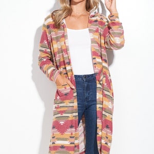 Colorful Aztec Hoodie Long Kimono Cardigan - Etsy