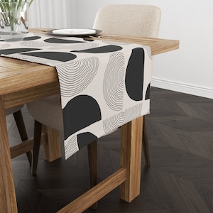 Mid Century Modern Table Runner, Abstract Lines Kitchen Runner, Circles ...