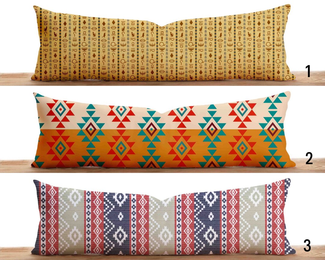 Boho Aztec Print Lumbar Pillow Cover, Tribal Pattern Extra Long Pillow ...