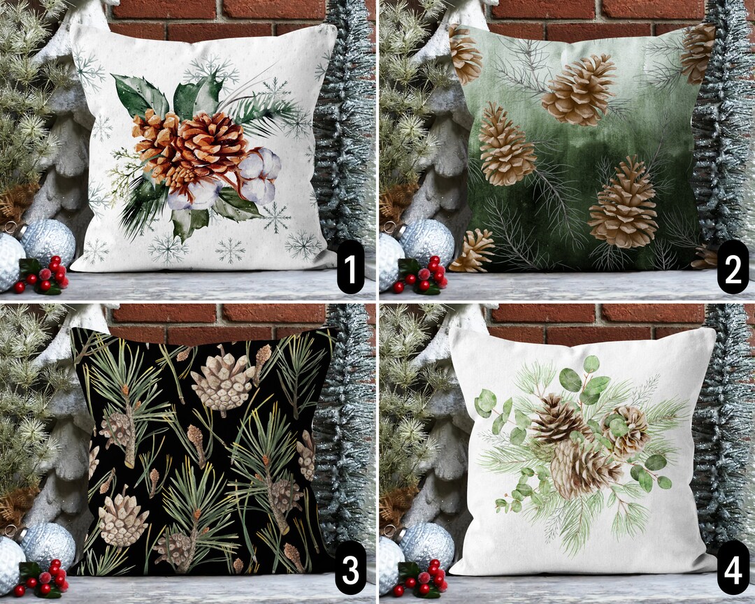 Pine Cone Design Throw Pillow Cover, Green Brown Pine Tree Pillow Case ...