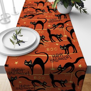 Orange & Black Halloween Table Runner, Black Cat and Bat Table Runner ...