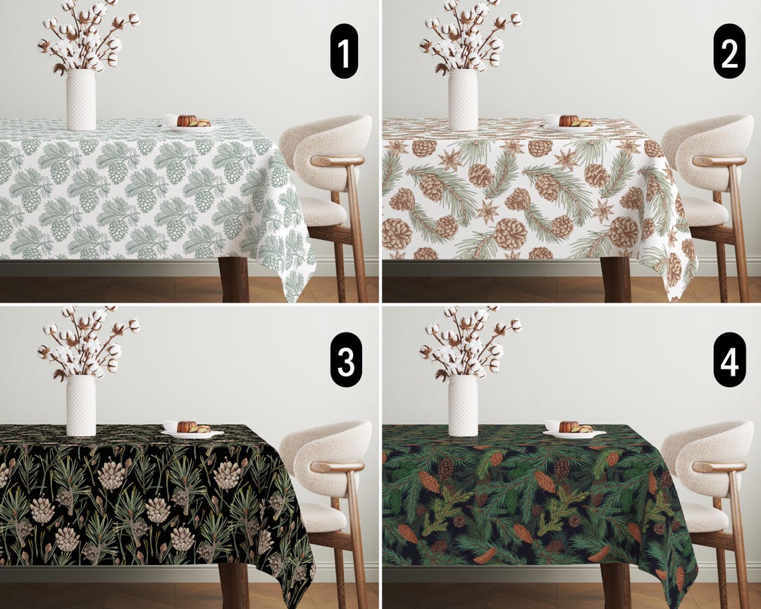 Pine Cone Design Tablecloth, Green Brown Winter Holiday Tablecloth ...