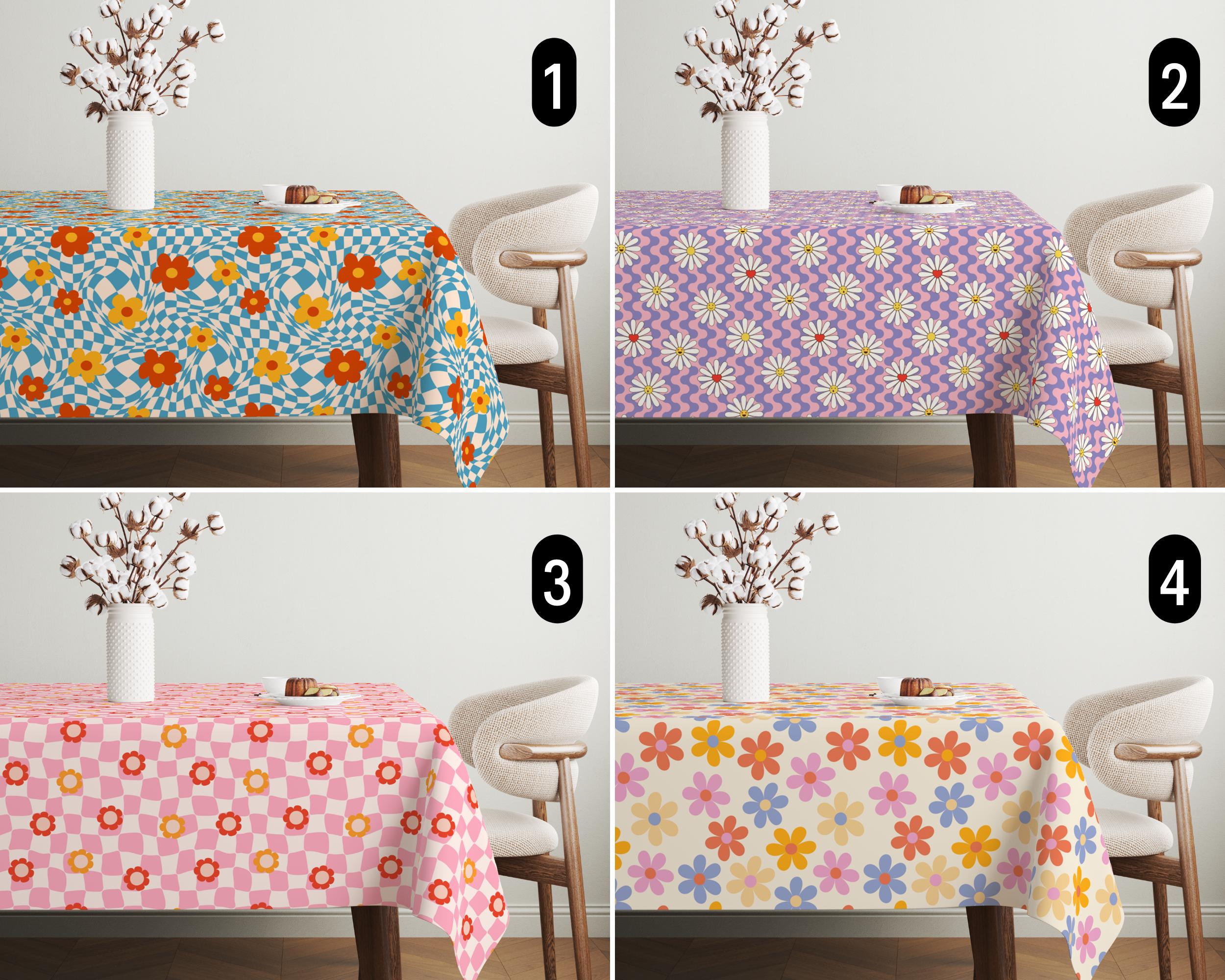 Retro Floral Pastel Color Tablecloth, Groovy Mid Century Modern ...