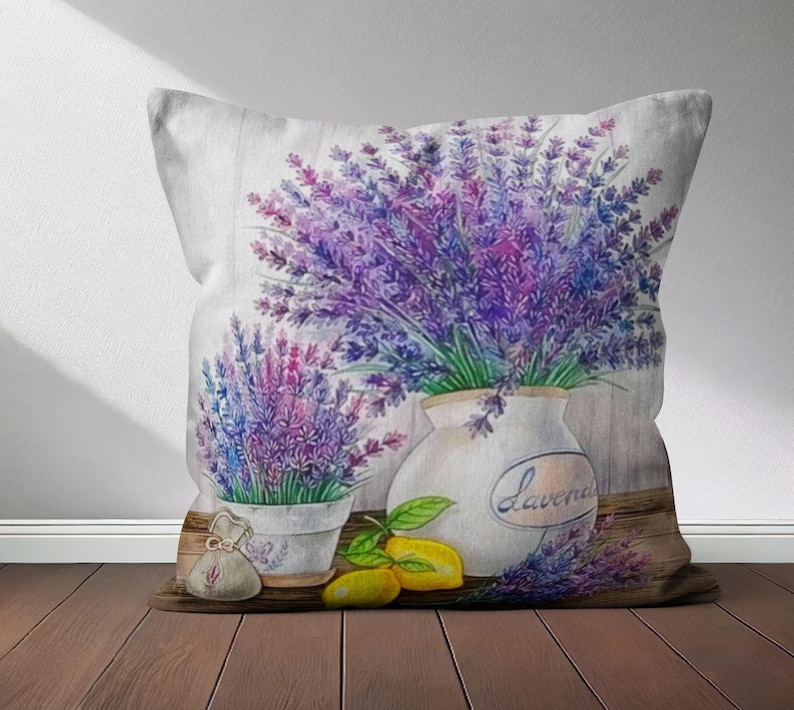 Lavender & Lemon Pillow Case, Floral Lilac Throw Pillow Cover, Purple ...