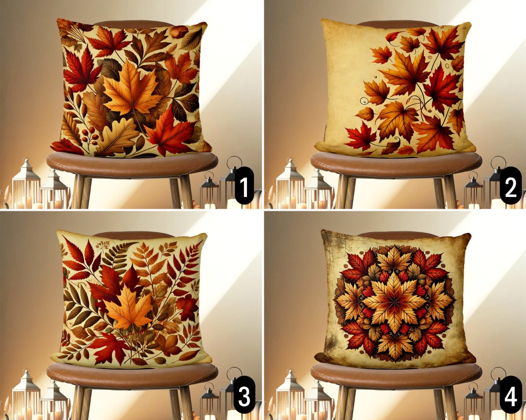 Vintage Style Fall Leaves Pillow Cover, Autumn Foliage Design Cushion ...