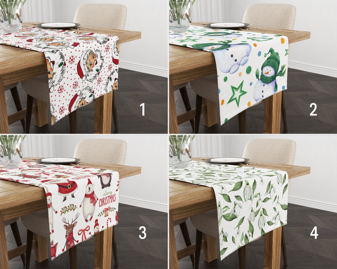 Christmas & Winter Table Runner, Santa Claus and Snowman Runner ...
