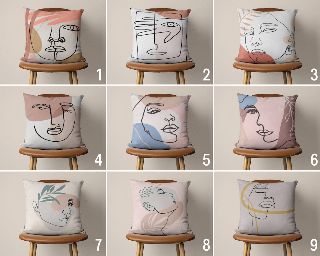 One Line Drawing Pillow Cover, Woman Portrait Cushion Cover, Pink ...