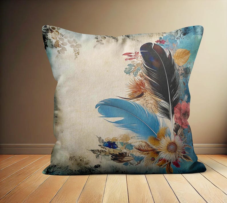 Bohemian Feathers Pillow Cover, Dreamcatcher Design Cushion Cover, Boho ...