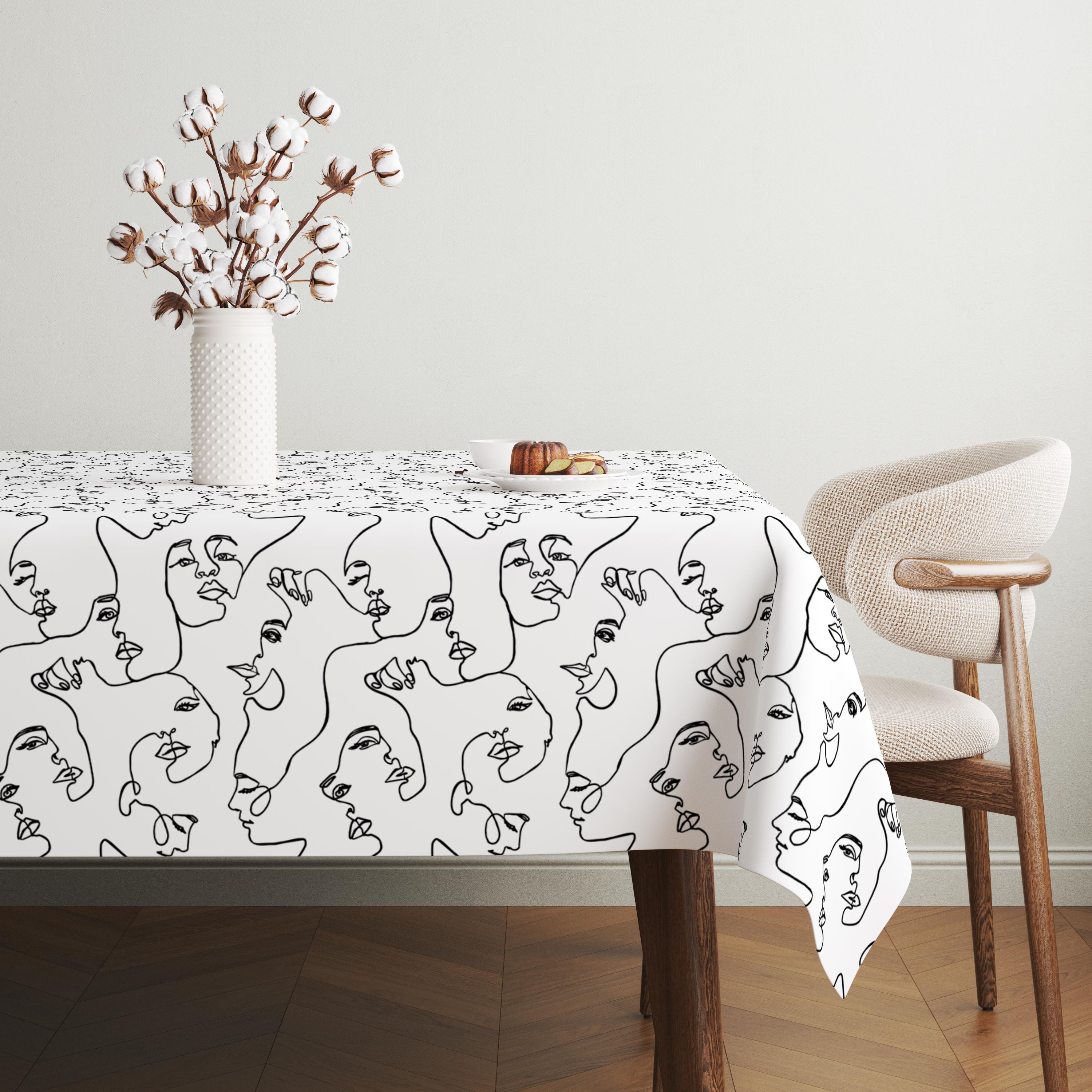 One Line Art Portrait Drawing Tablecloth, Modern Minimalist Abstract ...