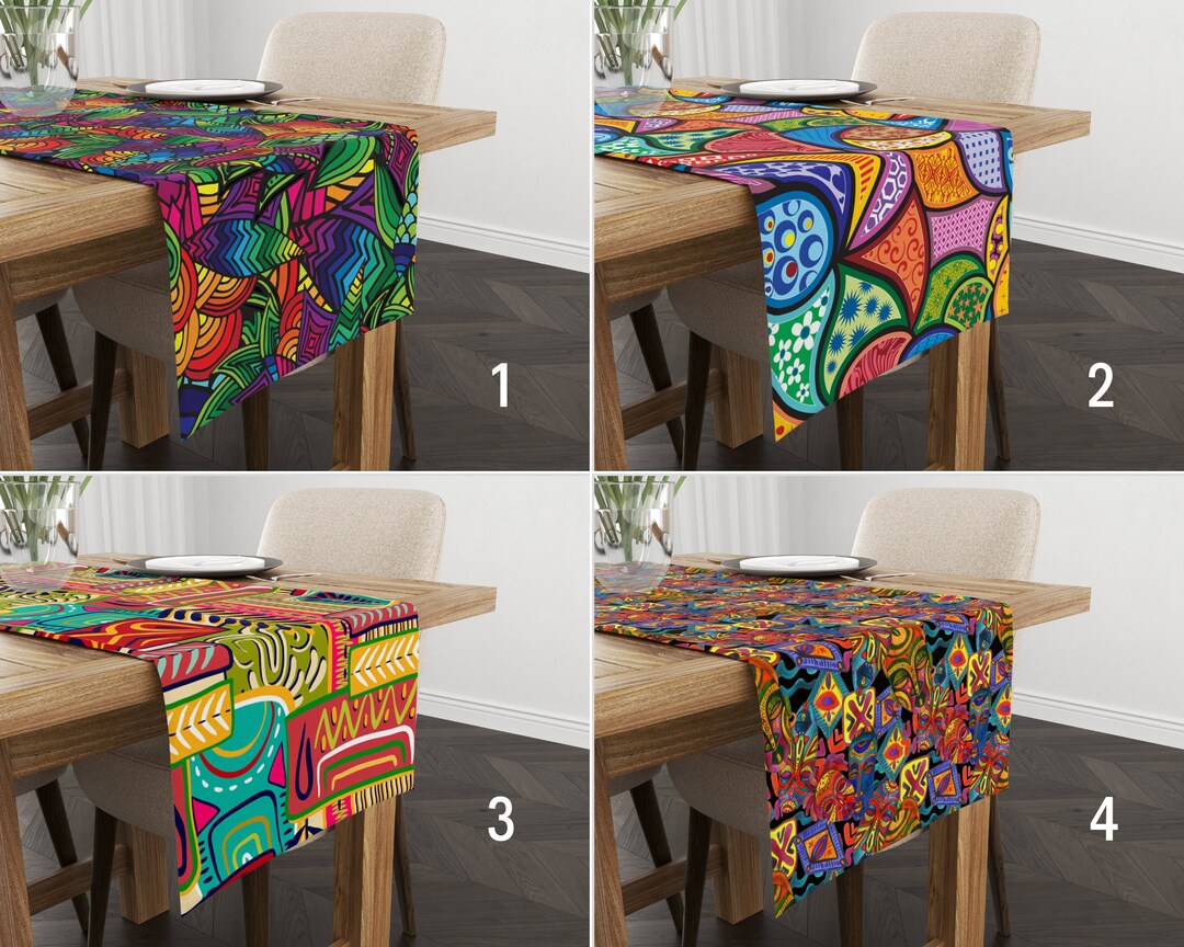 Colorful Abstract Runner, Multi Color Geometric Table Runner, Vivid ...