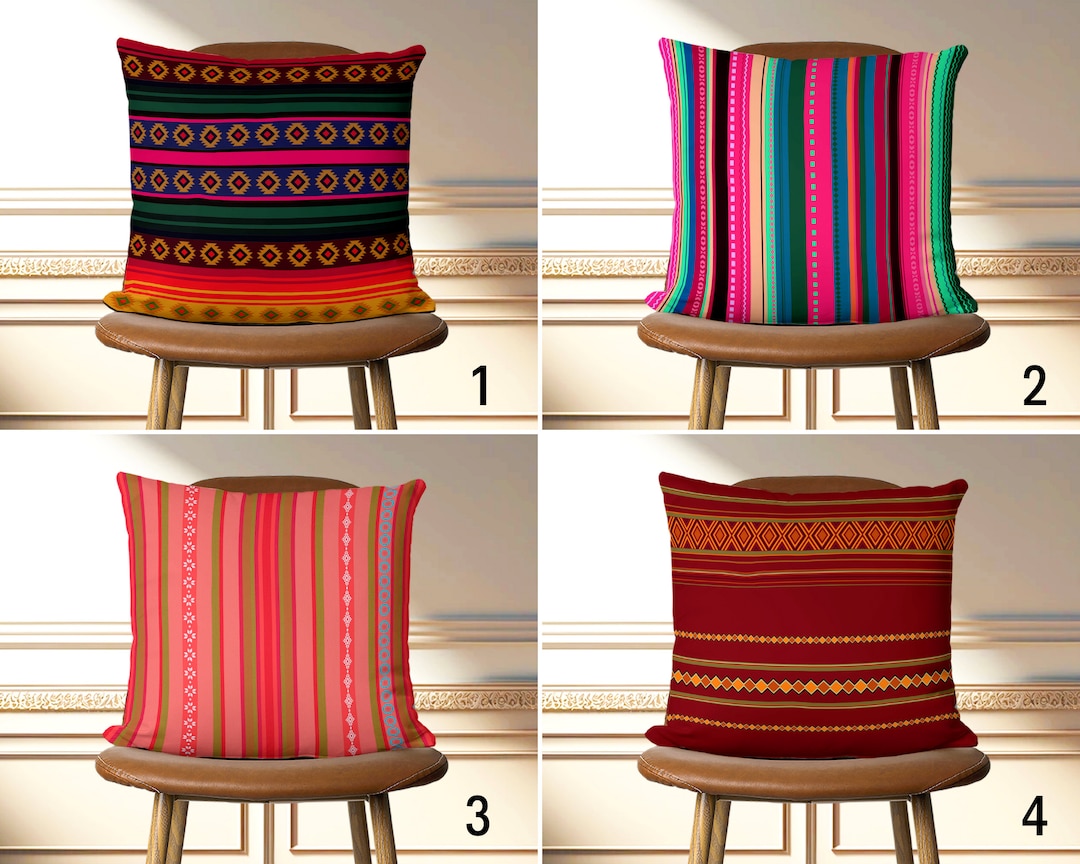 Vivid Striped Aztec Design Pillow Cover, Ethnic Tribal Throw Pillow ...