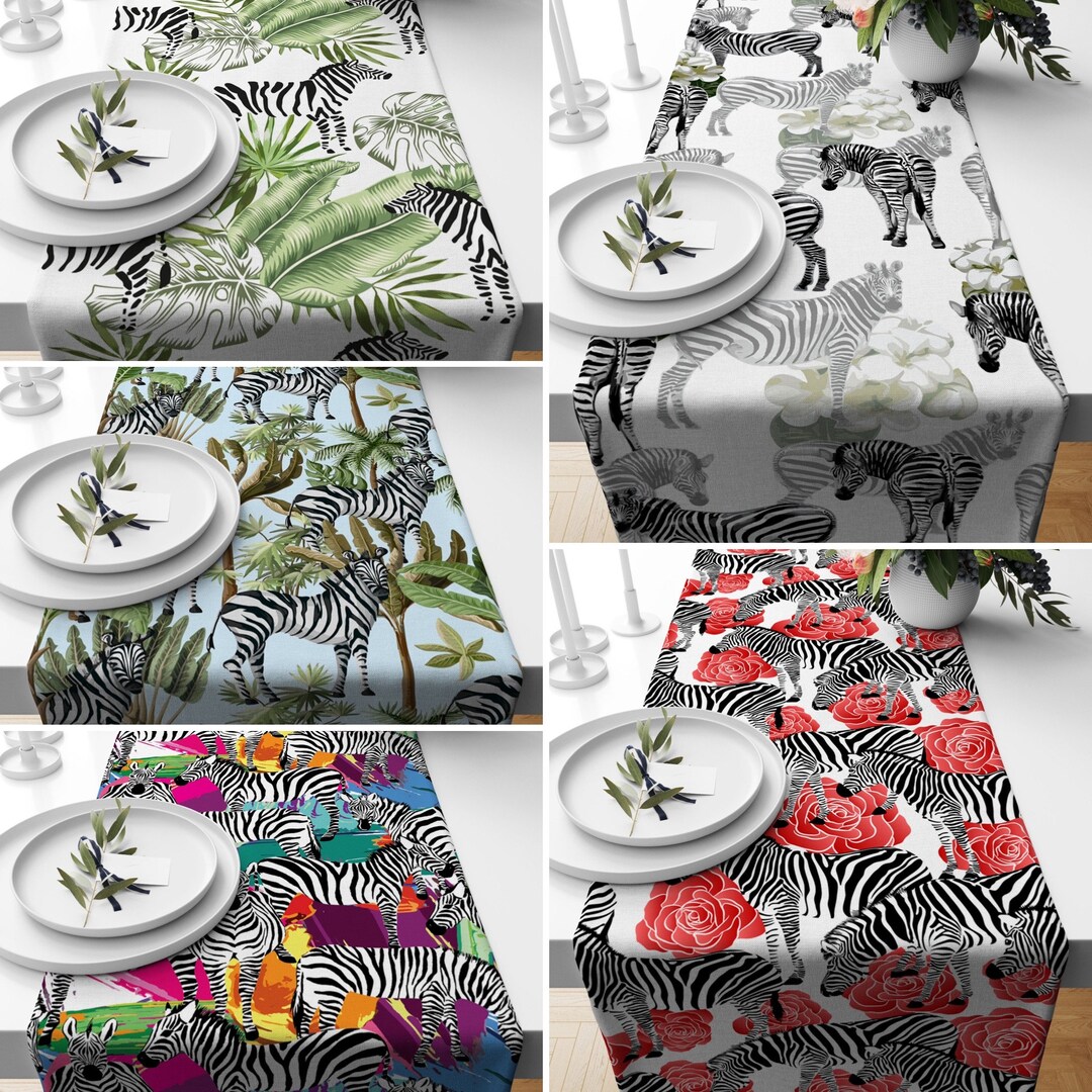 Animals Table Runner, Safari Nature Tablecloth Runner, Black & White ...