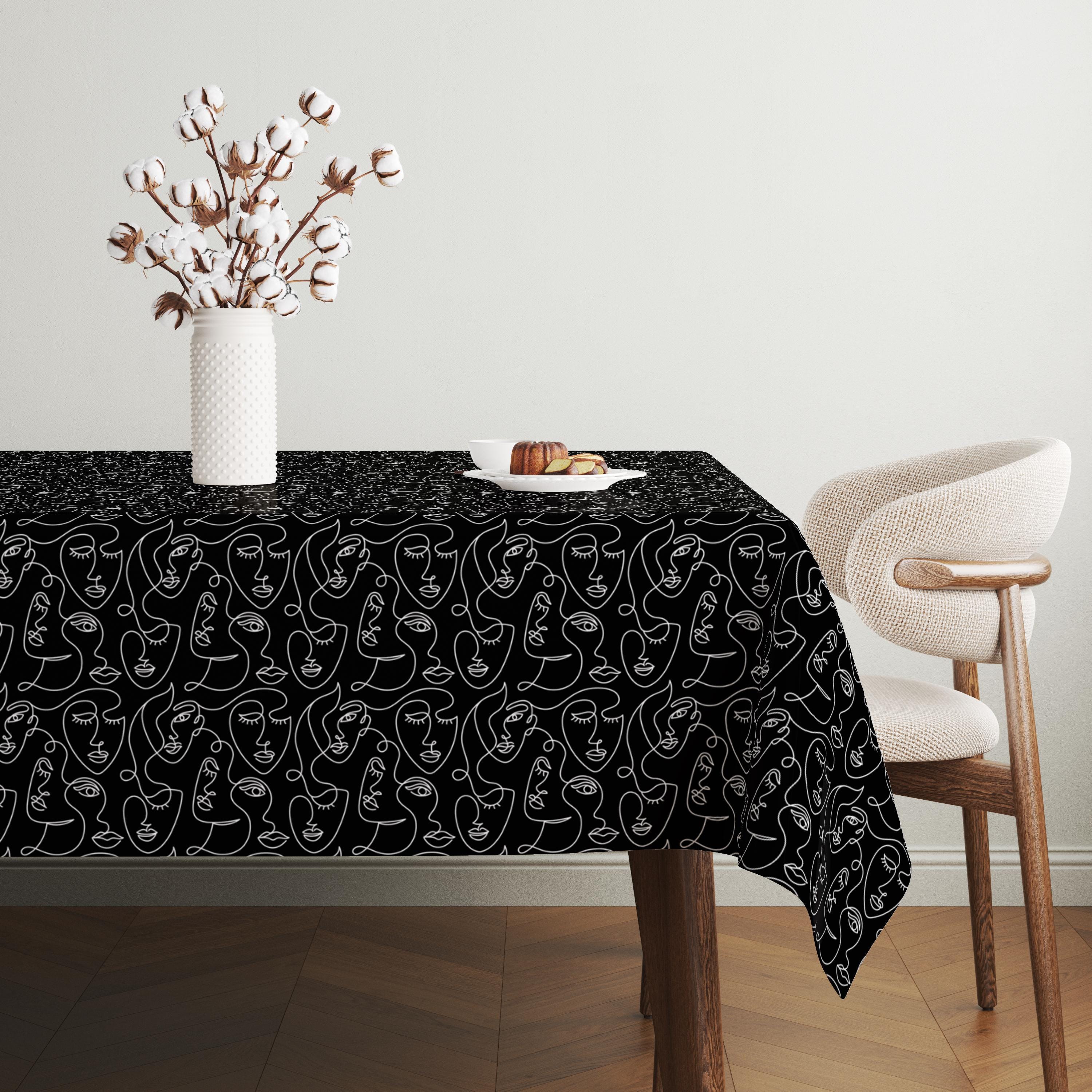 One Line Art Portrait Drawing Tablecloth, Modern Minimalist Abstract ...