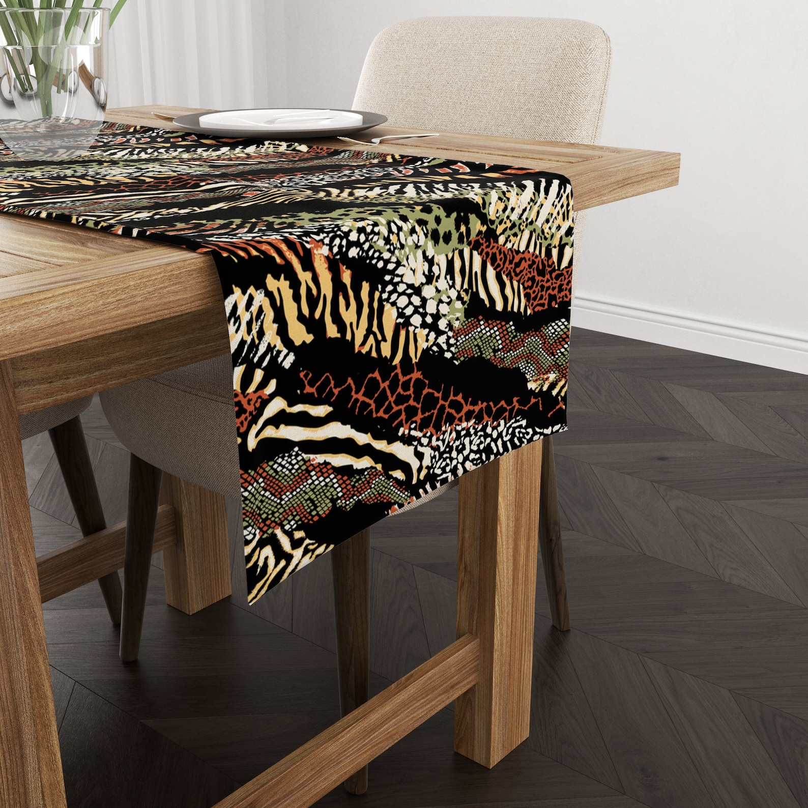 Animal Print Ethnic Table Runner, African Style Patchwork Looking ...