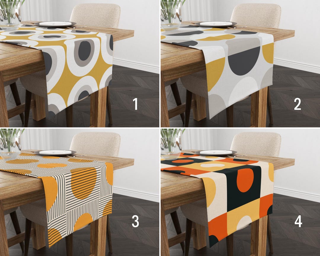 Retro Circles Art Table Runner, Abstract Mid Century Modern Table ...