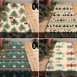 Pine Trees & Snowflakes Table Runner, Vintage Evergreen Forest Table ...