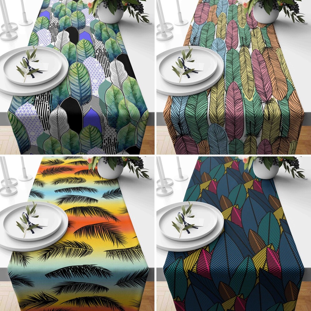 Leaf Pattern Table Runner, Boho Leafy Kitchen Runner, Botanical ...