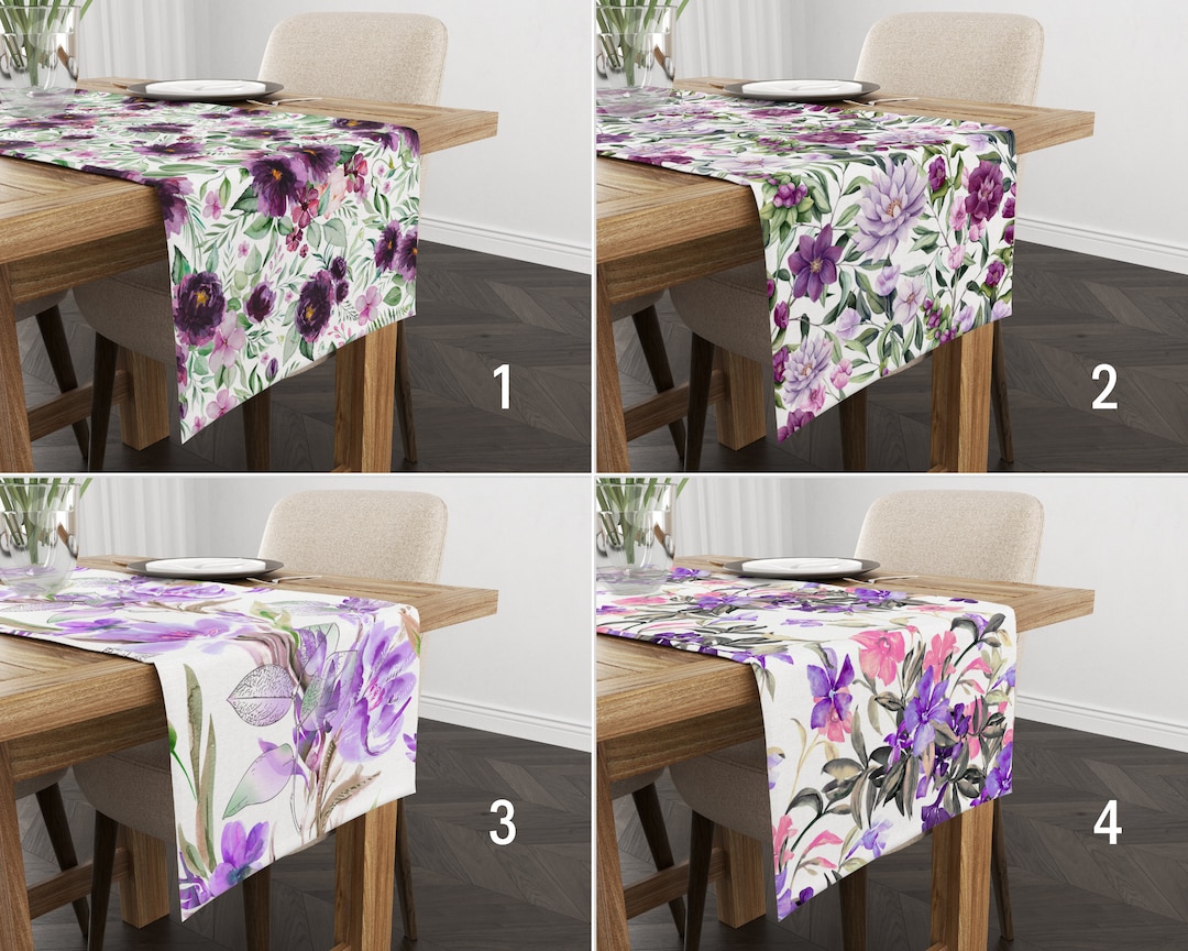 Floral Table Runner, Purple Color Flowers Kitchen Runner, Summer ...