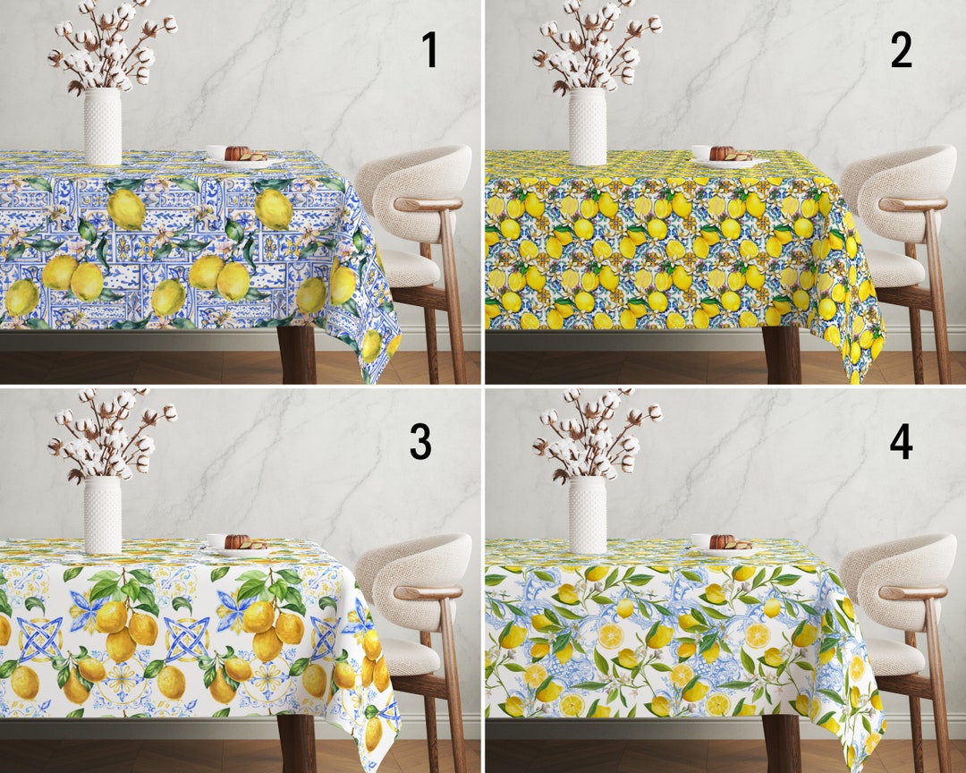 Tile & Lemon Design Summer Tablecloth, Blue Yellow Italian Sicilian ...