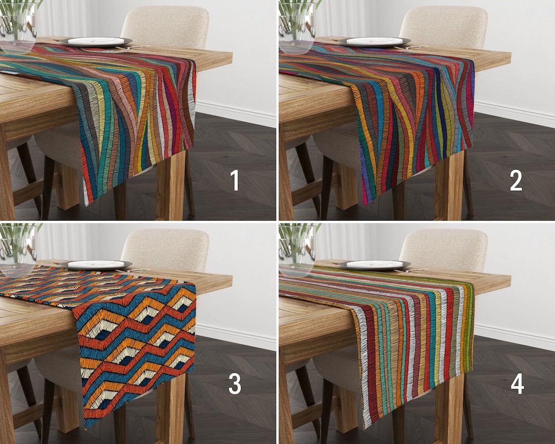 Embroidery Print Abstract Runner, Colorful Decorative Runner, Authentic ...