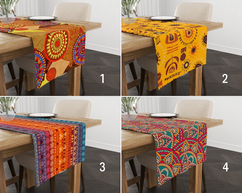 Ethnic Design Table Runner, Vivid Yellow Orange African Style Runner ...