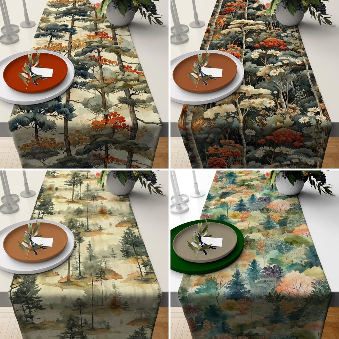 Forest Table Runner, Trees Design Kitchen Runner, Woods & Jungle ...