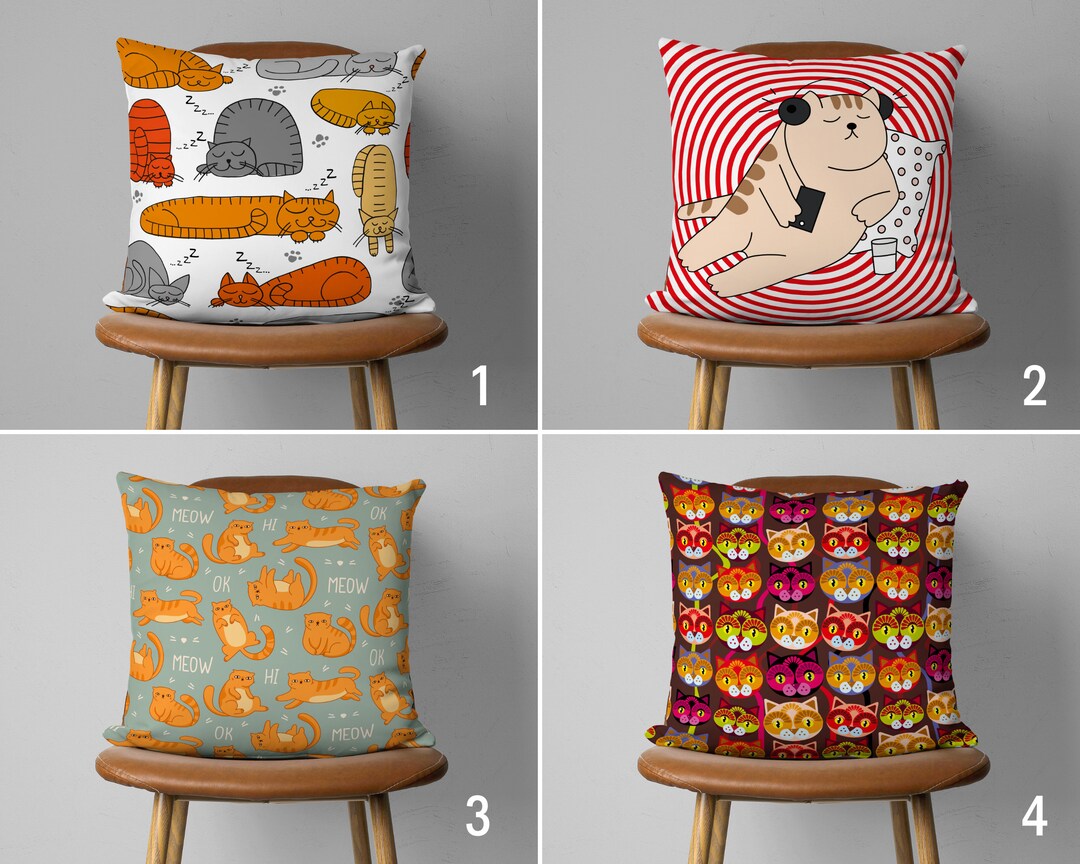 Funny Cats Pillow Case, Cute Kitten Throw Pillow Case, Animal Cushion ...