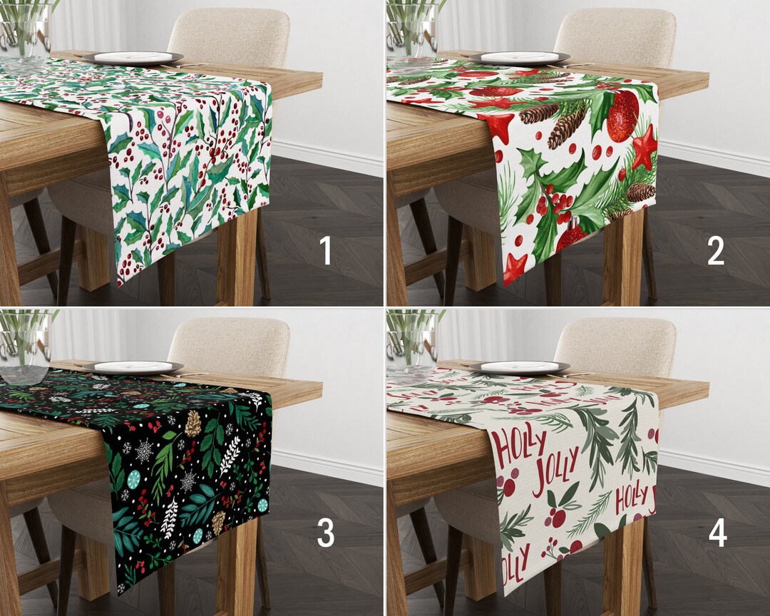 Holly Red Berry Table Runner, Christmas Runner, Holly Jolly Decor ...