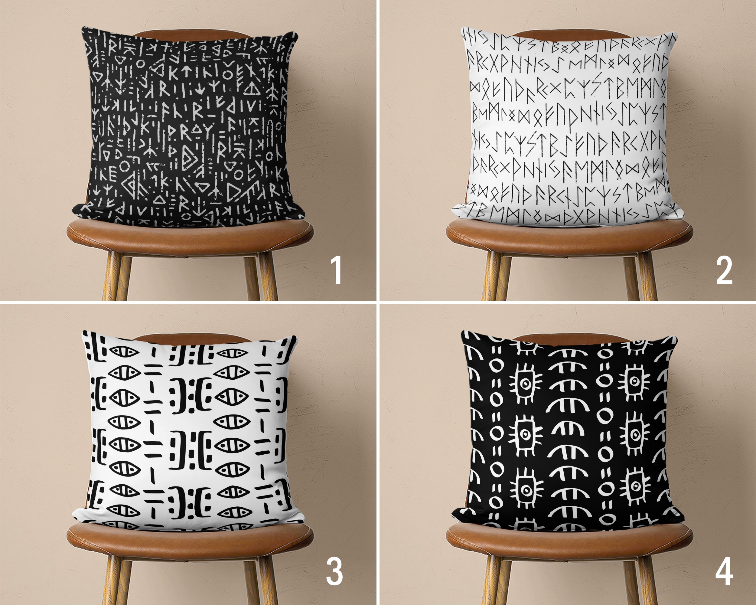Aztec & Egyptian Motifs Pillow Cover, Southwestern Black White Pillow ...