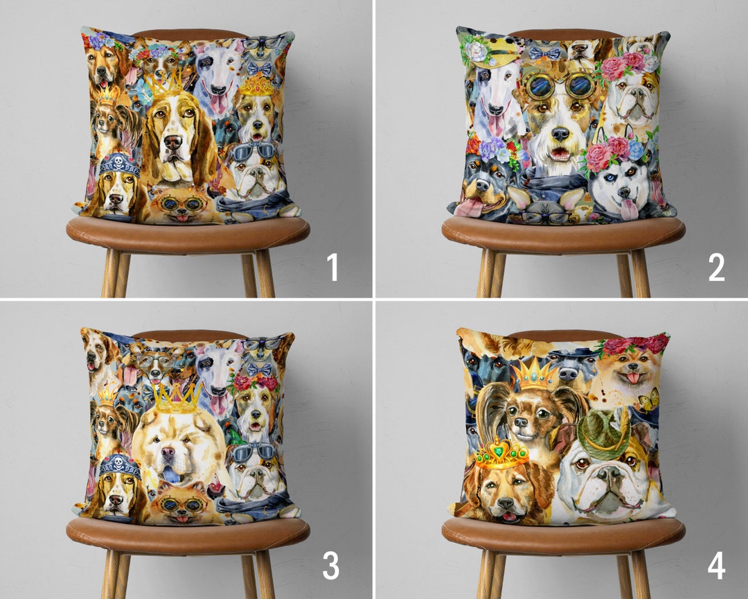 Dog Portrait Pillow Cover, Cute Dogs Pillow Case, Animal Cushion Covers ...
