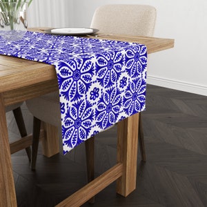 Bright Blue Spanish Style Kitchen Runner, Ethnic Table Runner ...