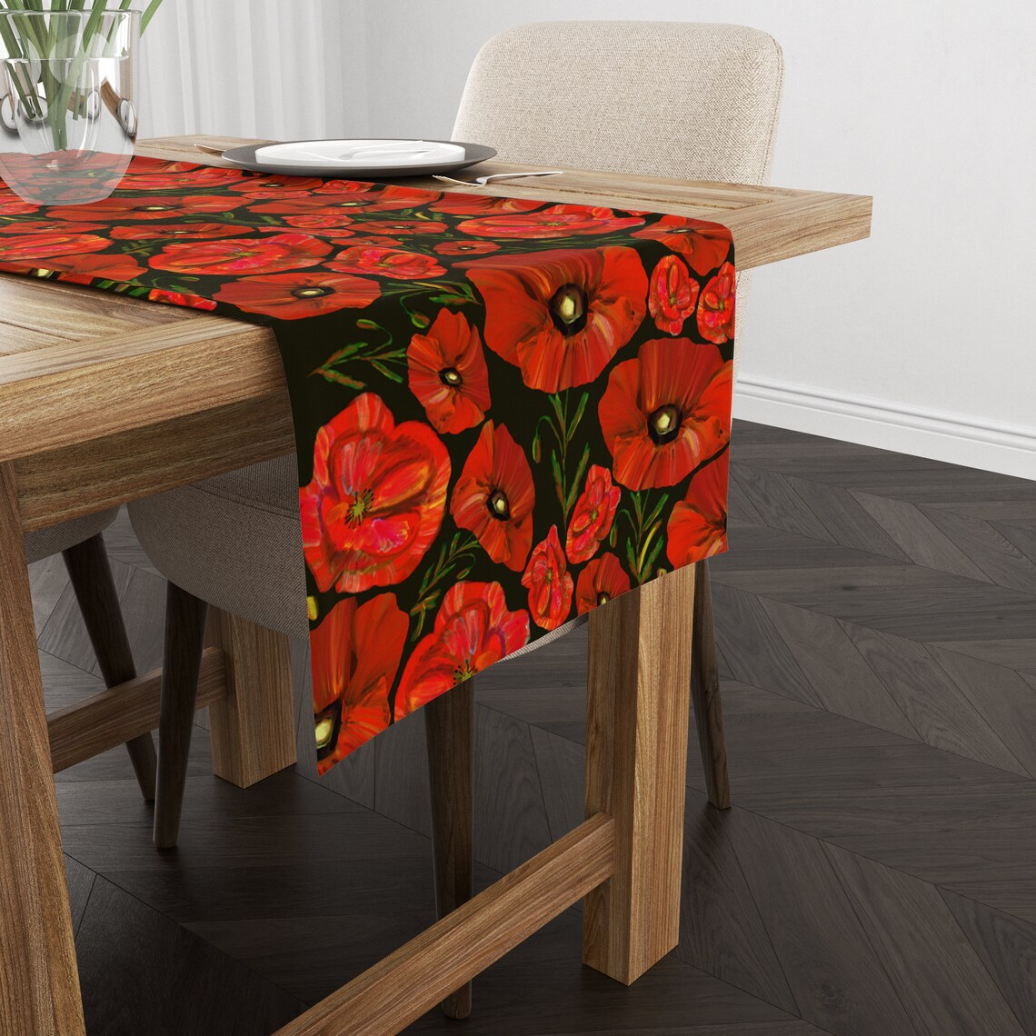 Red Poppy Table Runners Floral Kitchen Runner Corn Poppy - Etsy