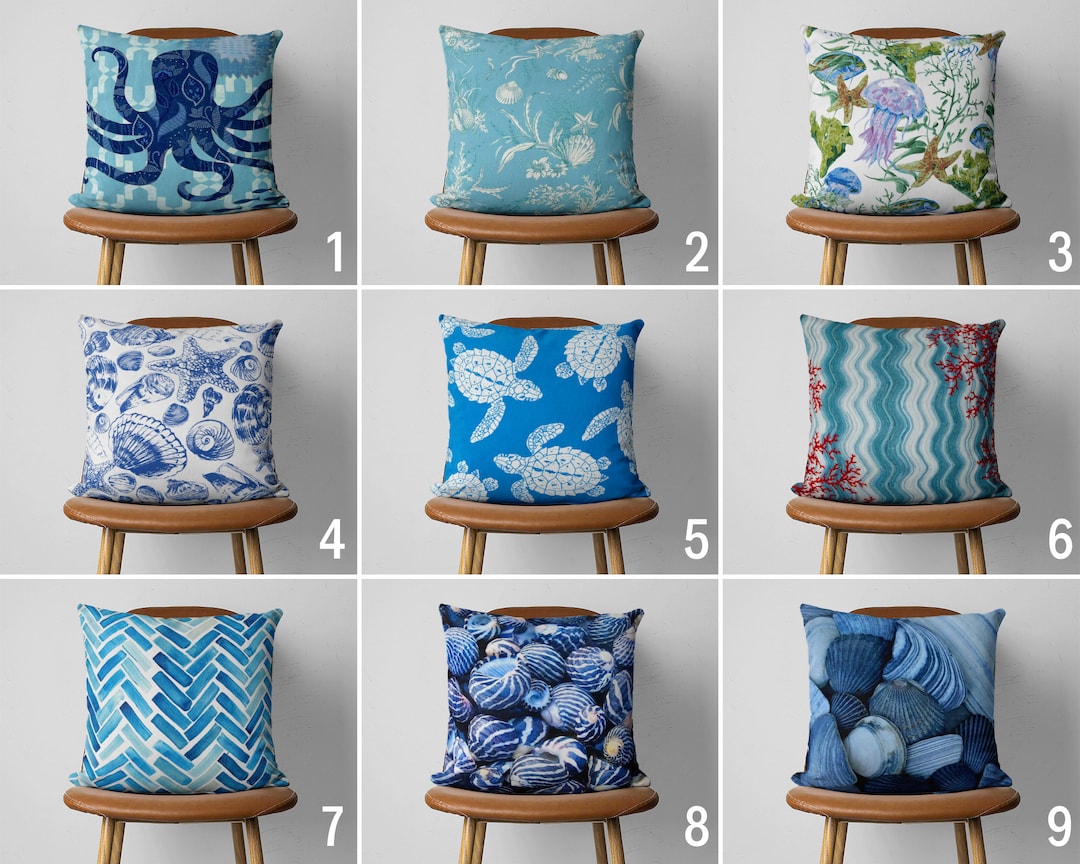 Oktopus Blaue Nautische Kissenbezüge, Muschel Küsten Kissenbezüge ...