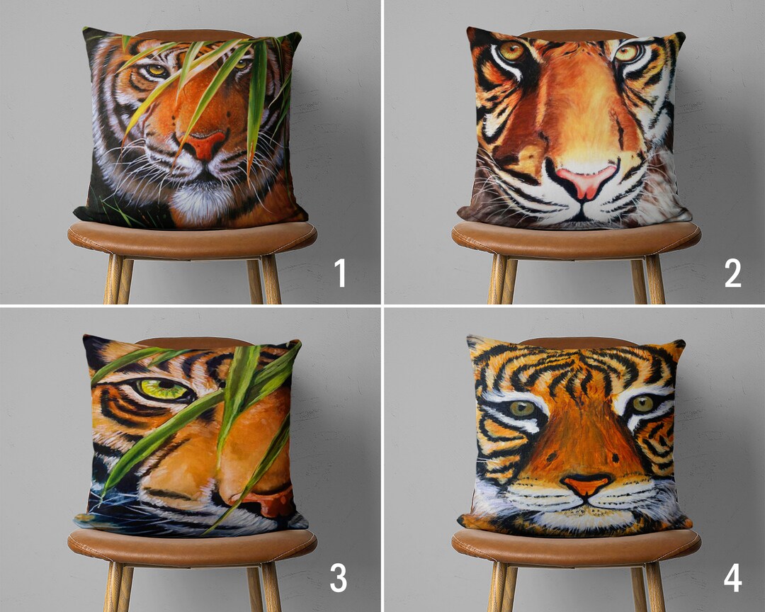 Tiger Portrait Pillow Cover, Wild Tiger Cushion Cover, Safari Animal ...