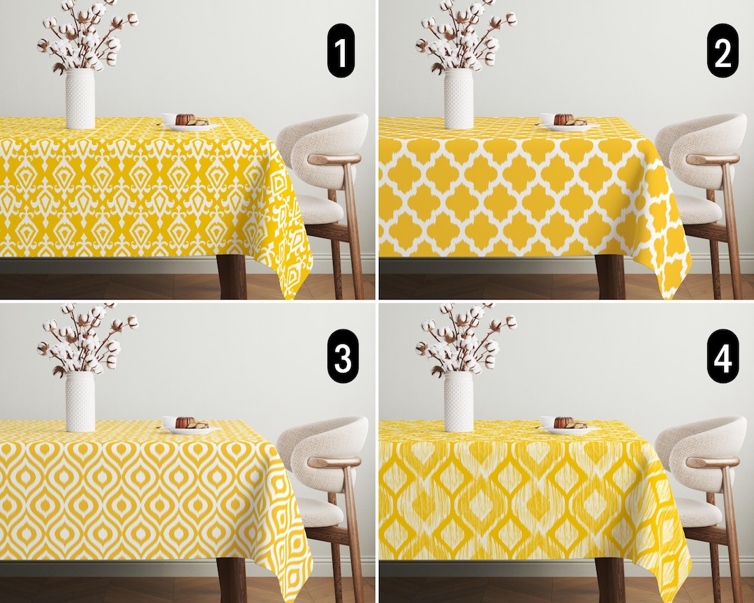 Yellow Decorative Ethnic Tablecloth, Abstract Moroccan Mediterranean ...
