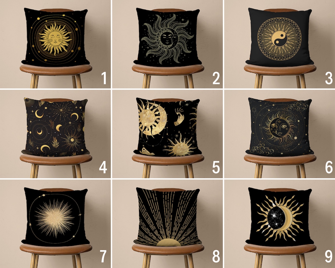 Boho Lunar & Solar Pillow Cover, Moon and Sun Pillow Case, Bohemian ...