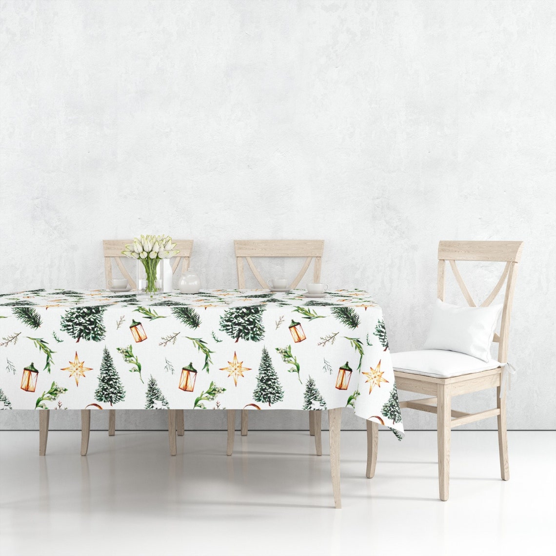 Winter Tablecloth Christmas Tree Table Cover Kitchen Table - Etsy