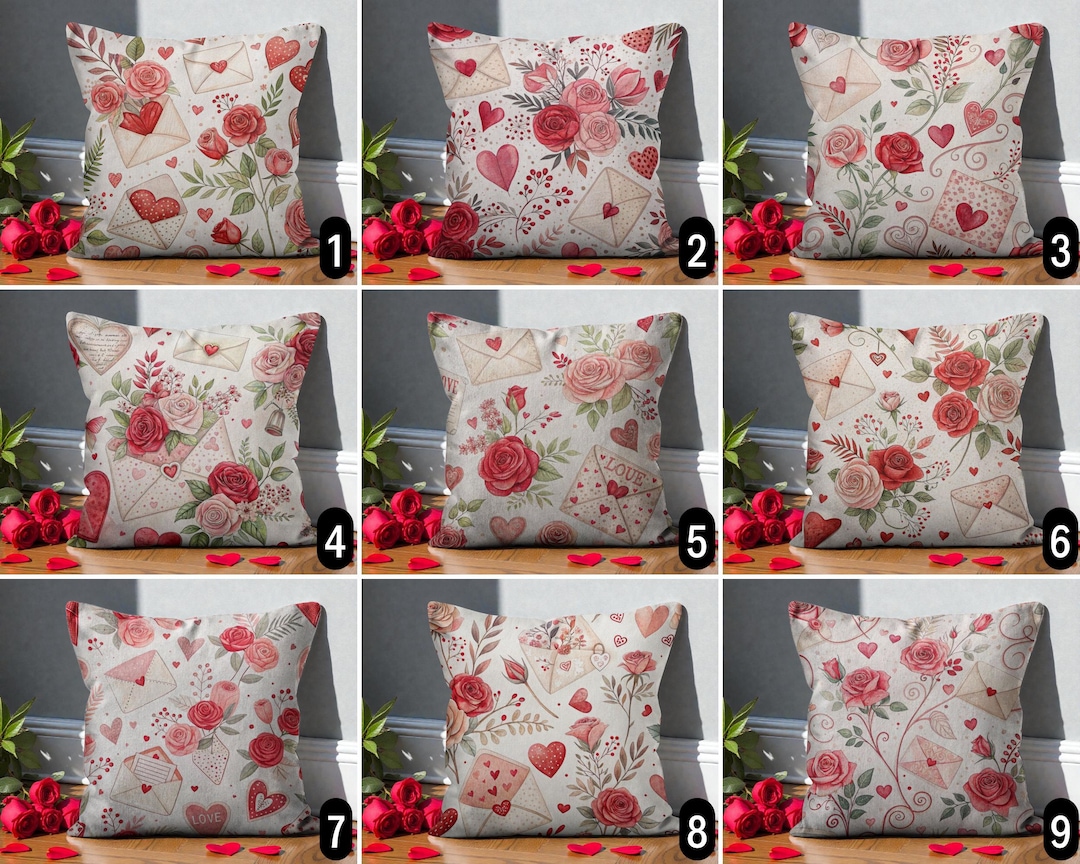 Capa de Almofada para o Dia dos Namorados, Rosas Românticas e Cartas de ...