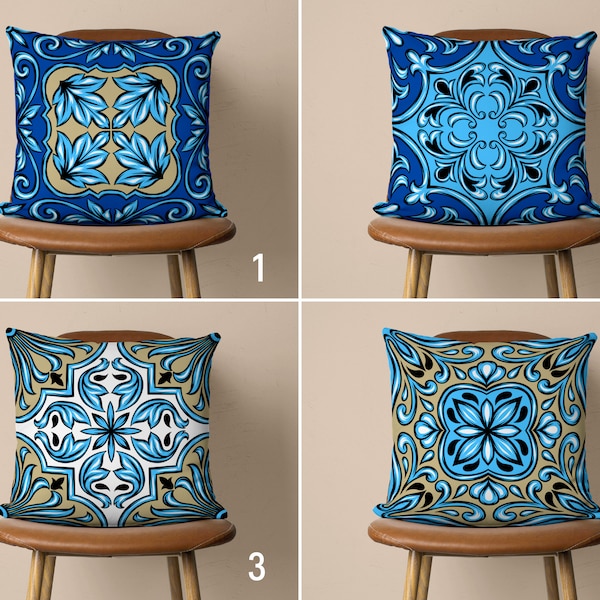 Spanish Tile Outdoor Pillow Blue - Etsy