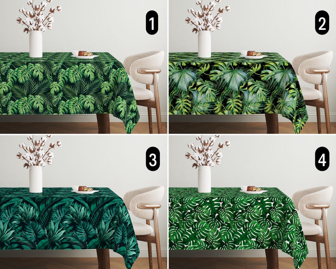Tropical Palm & Monstera Leaves Tablecloth, Botanical Jungle Foliage ...