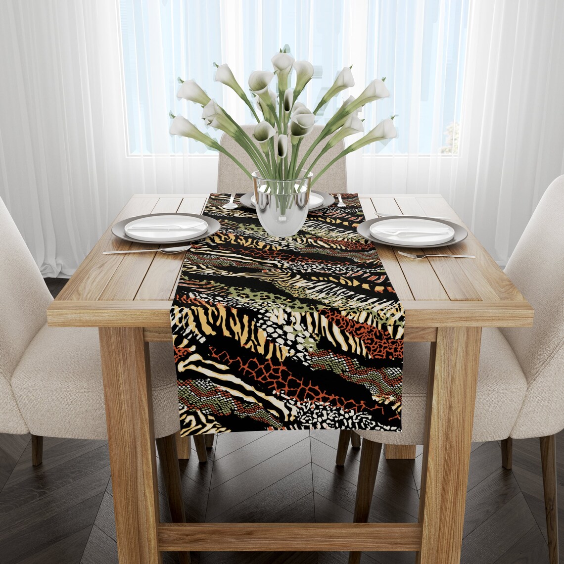 Animal Print Ethnic Table Runner, African Style Patchwork Looking ...
