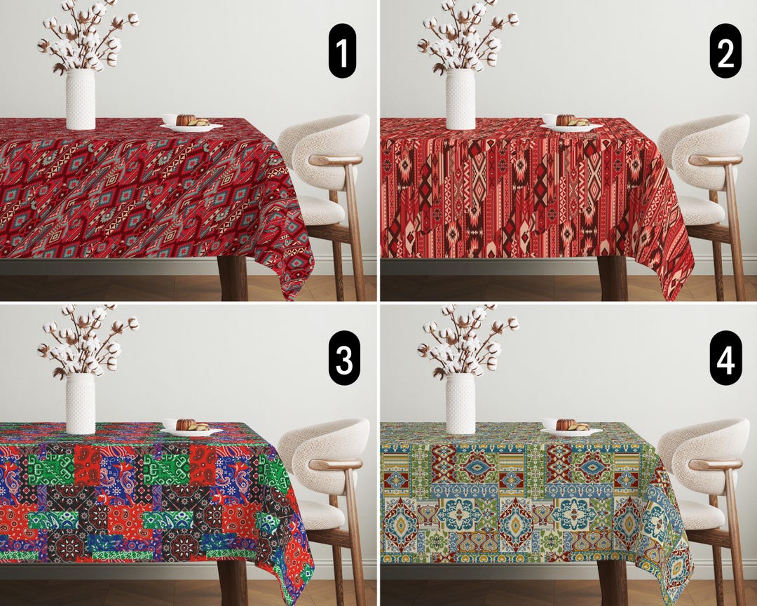 Ethnic Kilim Design Digital Print Tablecloth, Boho Tribal Oriental Rug ...