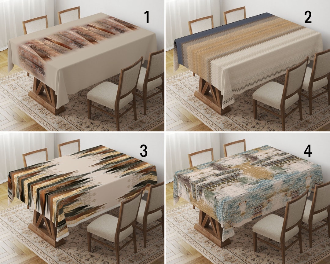 Abstract & Boho Tablecloth, Natural Earth Colors Abstract Table Cover ...