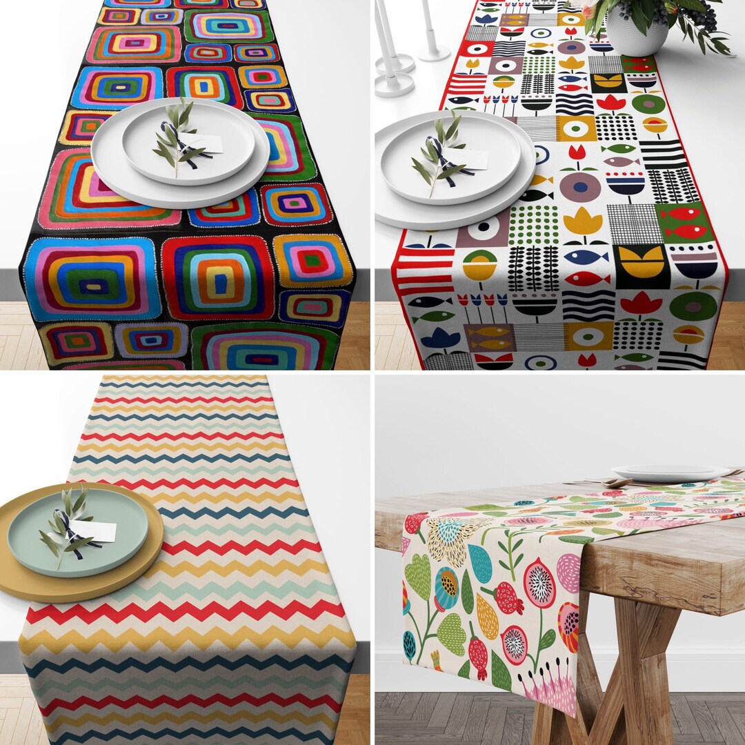Cotton Table Runner, Modern Kitchen Runner, Dining Room Runner, Modern ...