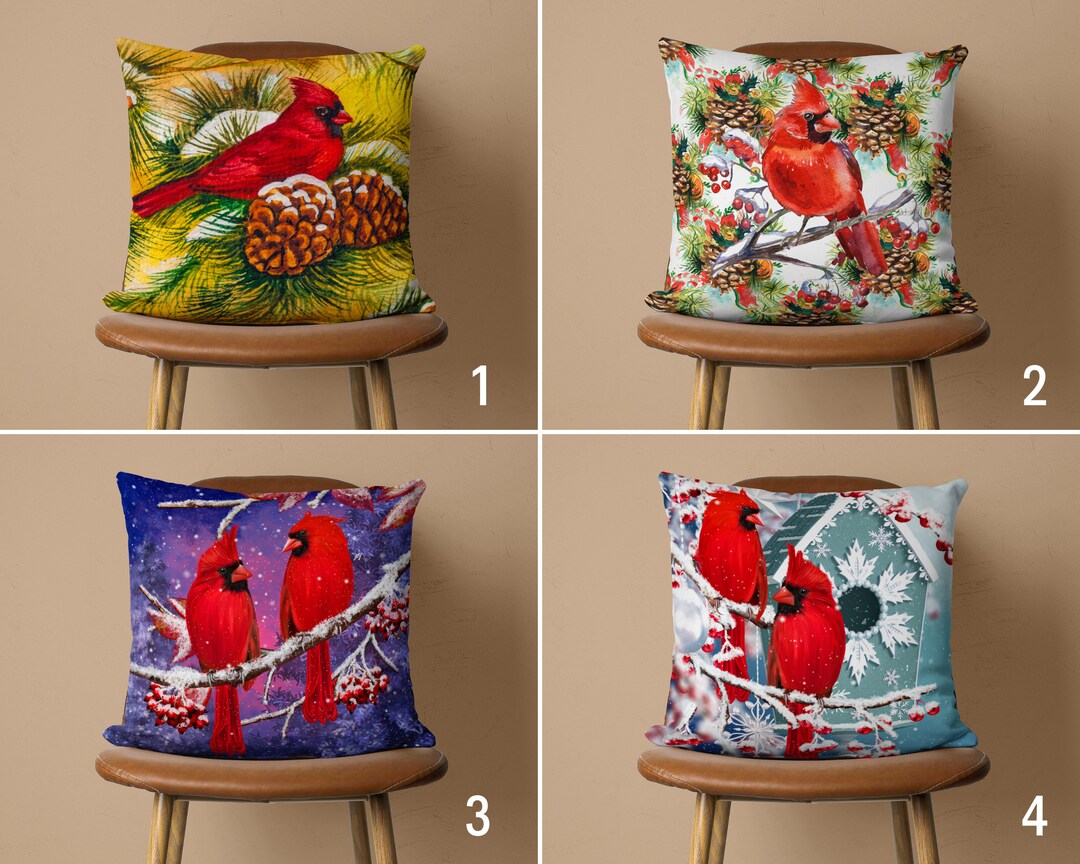 Red Cardinal Bird Pillow Cover, Cozy Winter Pillow Case, Cardinal on ...