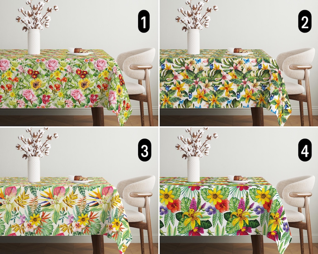 Exotic Tropical Floral Tablecloth, Vibrant Summer & Spring Flowers ...
